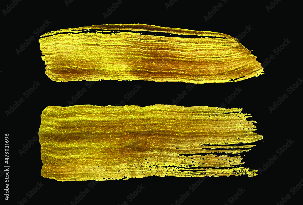 Hand drawn golden paintbrush strokes set. Gold Paint Glittering ...