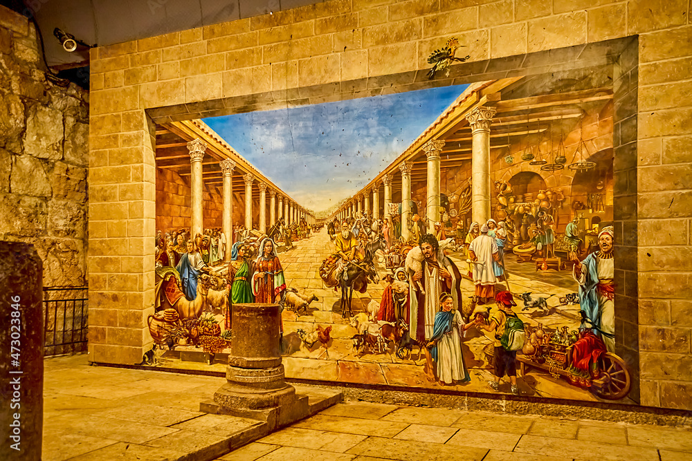Jerusalem, Israel - November 04, 2021: mural depicts representation of ...