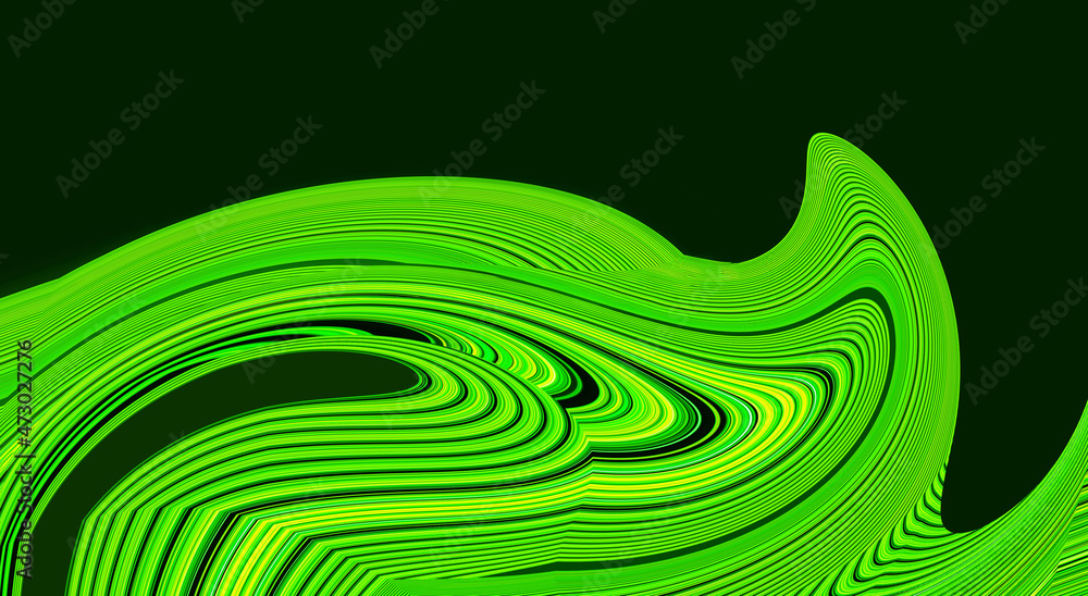 Abstract modern dark background with fluid luminous neon green wave ...