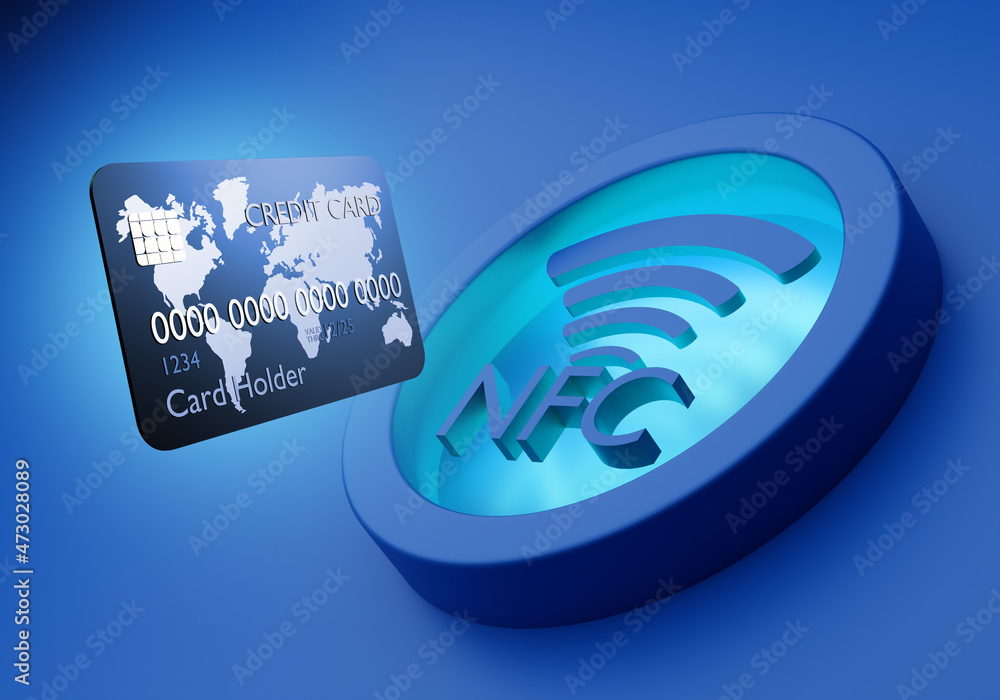 Nfc technology. Contactless payment concept in blue. Near field ...