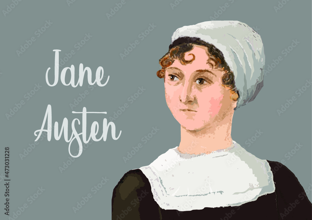 Jane Austen - portrait with grey background Stock Vector | Adobe Stock