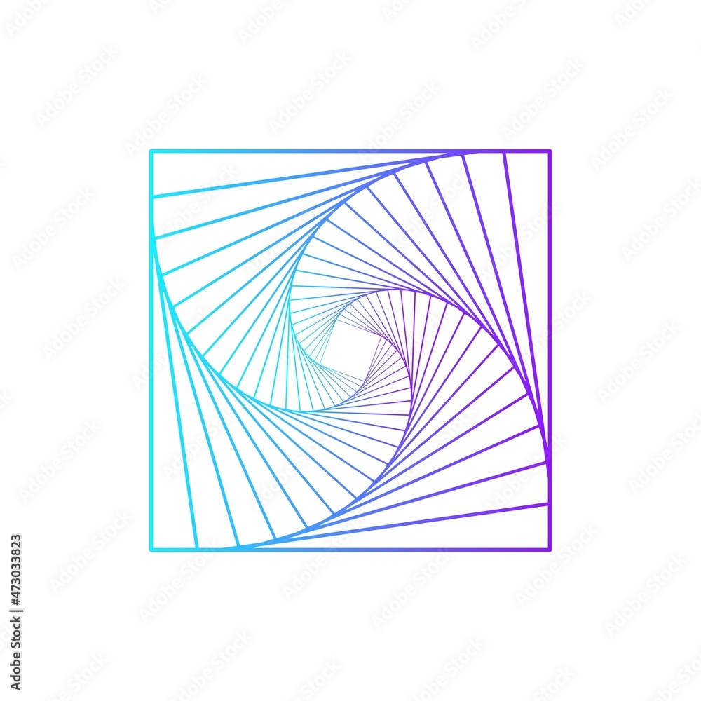 Abstract blue and purple square spirograph twisted wireframe tunnel ...