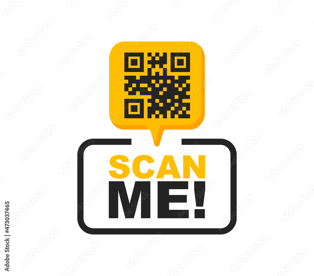 QR code scan for smartphone. QR code with inscription scan me with ...