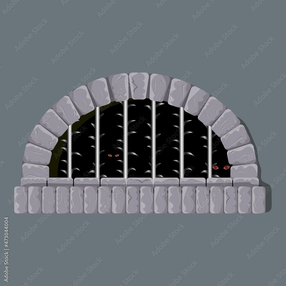 Vector castle medieval dungeon scared window with strong grunge steel ...