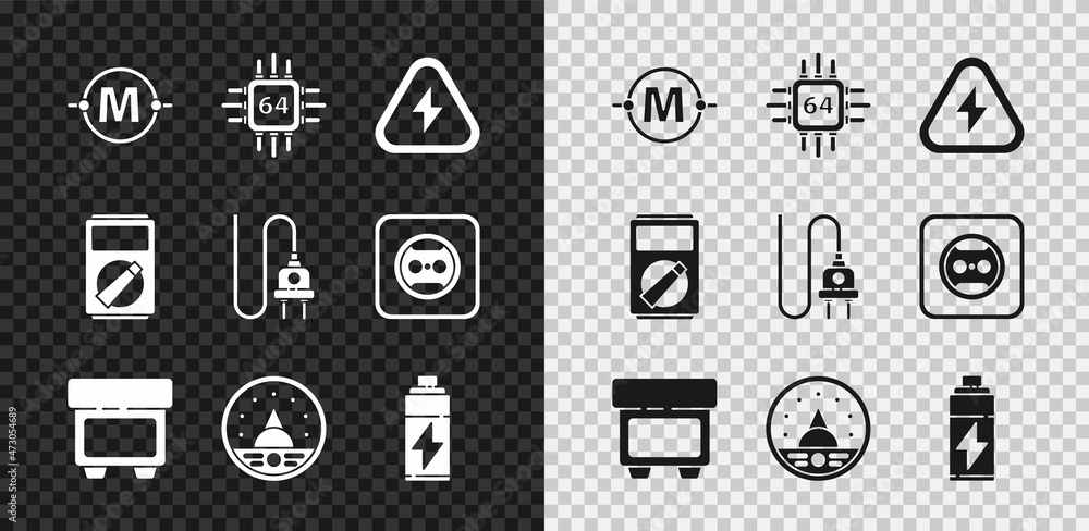 Set Electric Circuit Scheme Processor With Microcircuits Cpu High Voltage Fuse Ampere Meter