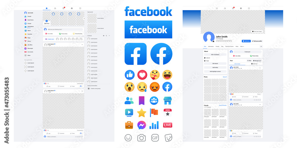 Facebook social network, Web page mockup template, Vector Editorial ...
