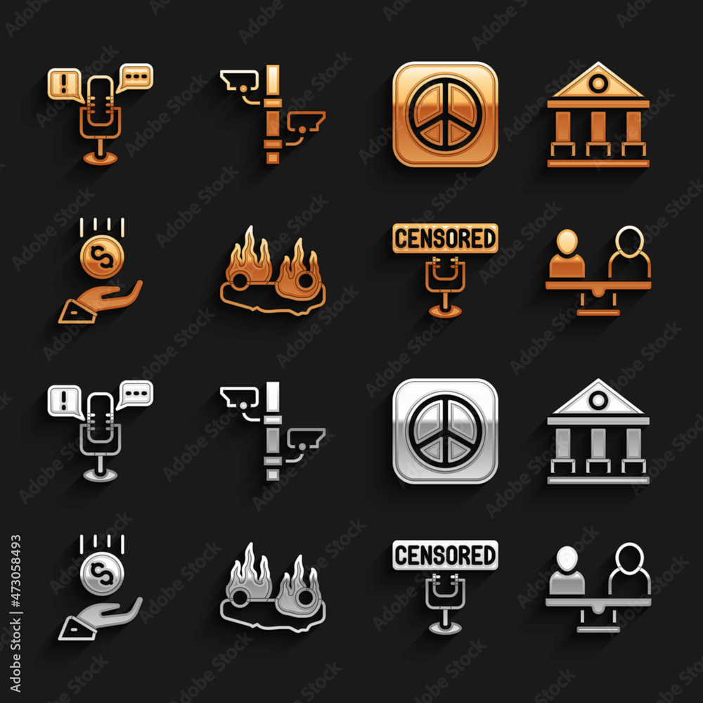 Set Burning car, Courthouse building, Gender equality, Censored stamp ...