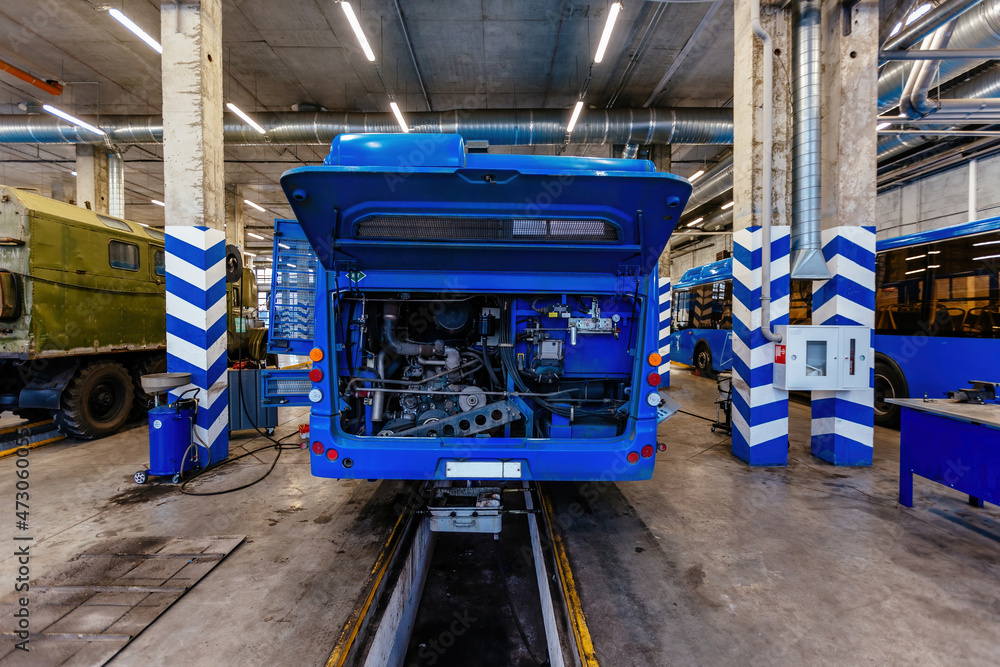 Buses in the modern repair service workshop Stock Photo | Adobe Stock