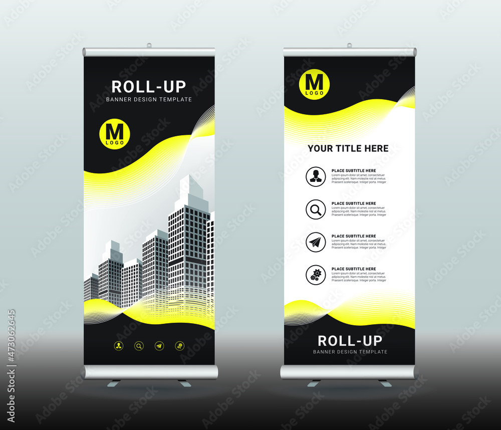 professional minimal roll up banner design template in black , yellow ...