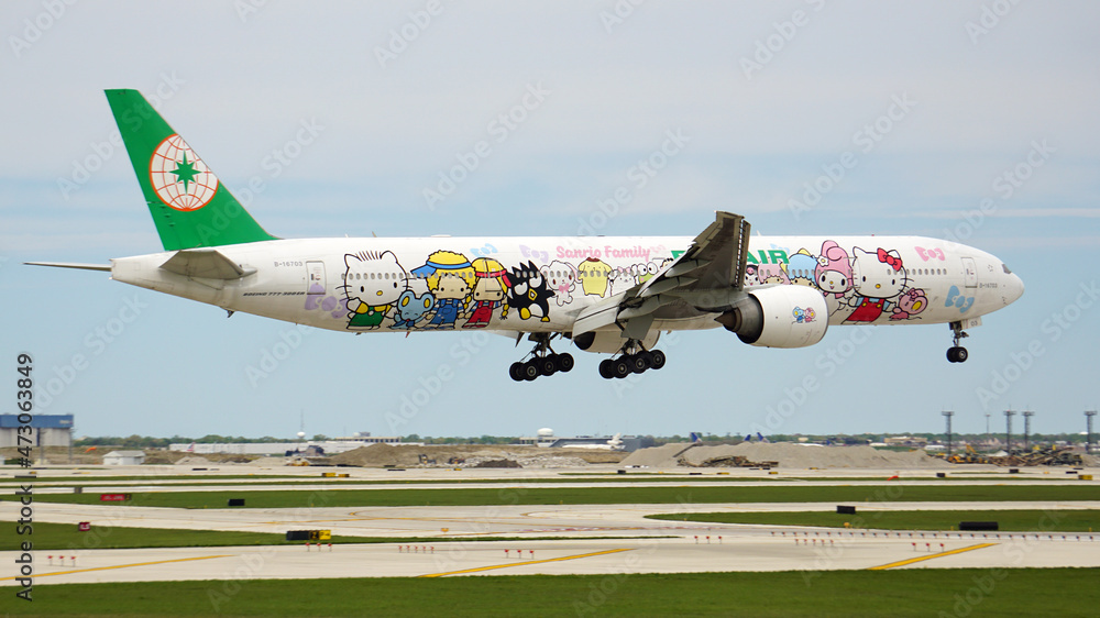 Eva Air Boeing 777 airplane with special Sanrio Hello Kitty livery ...