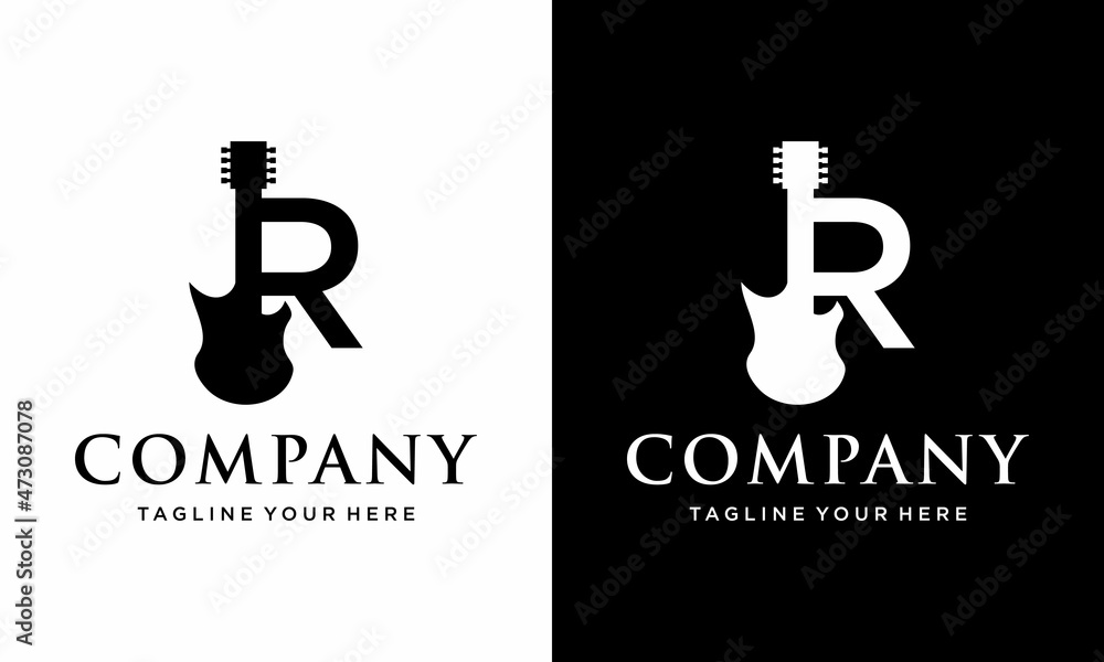 letter R electric guitar and star decoration vector logo design element ...
