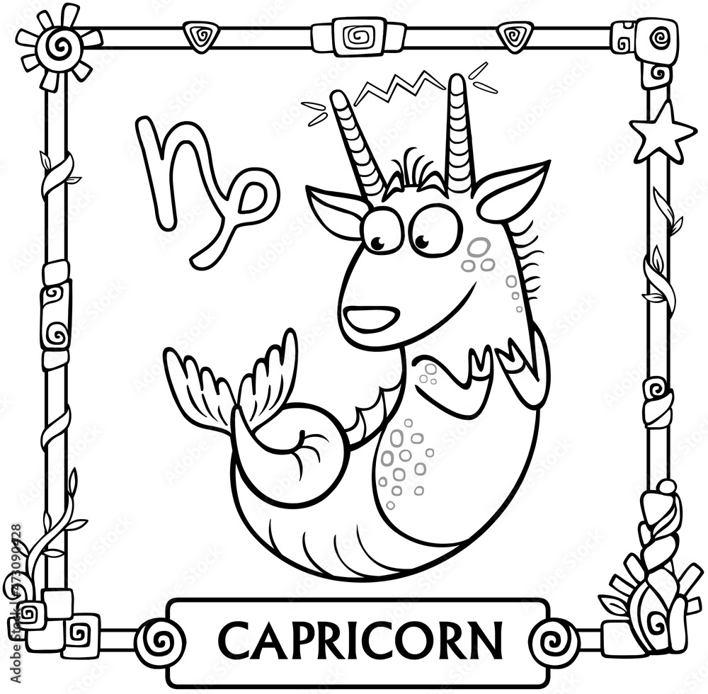 Zodiac sign Capricorn. Fantastic animation animal, linear drawing ...