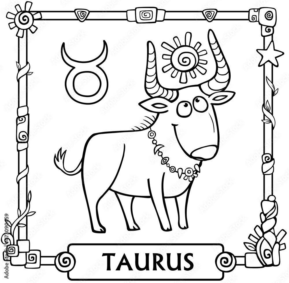 Zodiac sign Taurus. Fantastic animation animal, linear drawing. Vector ...