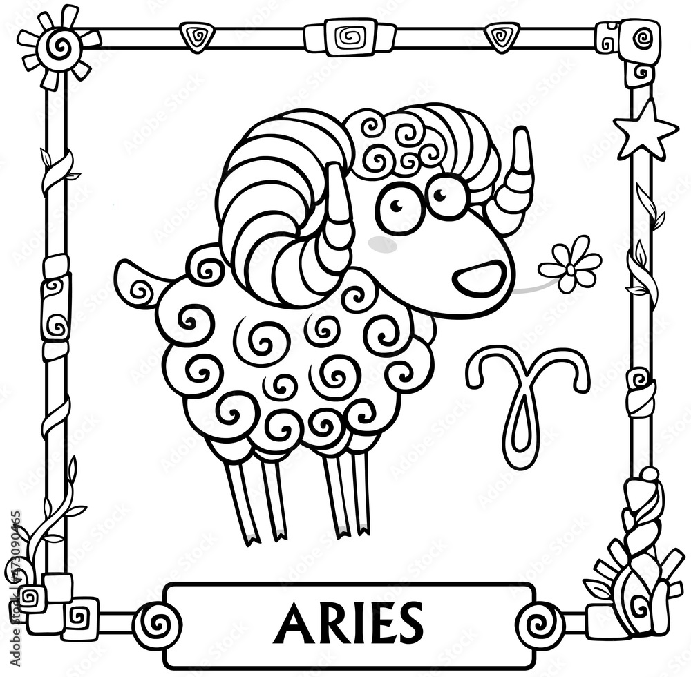 Zodiac sign Aries. Fantastic animation animal, linear drawing. Vector ...