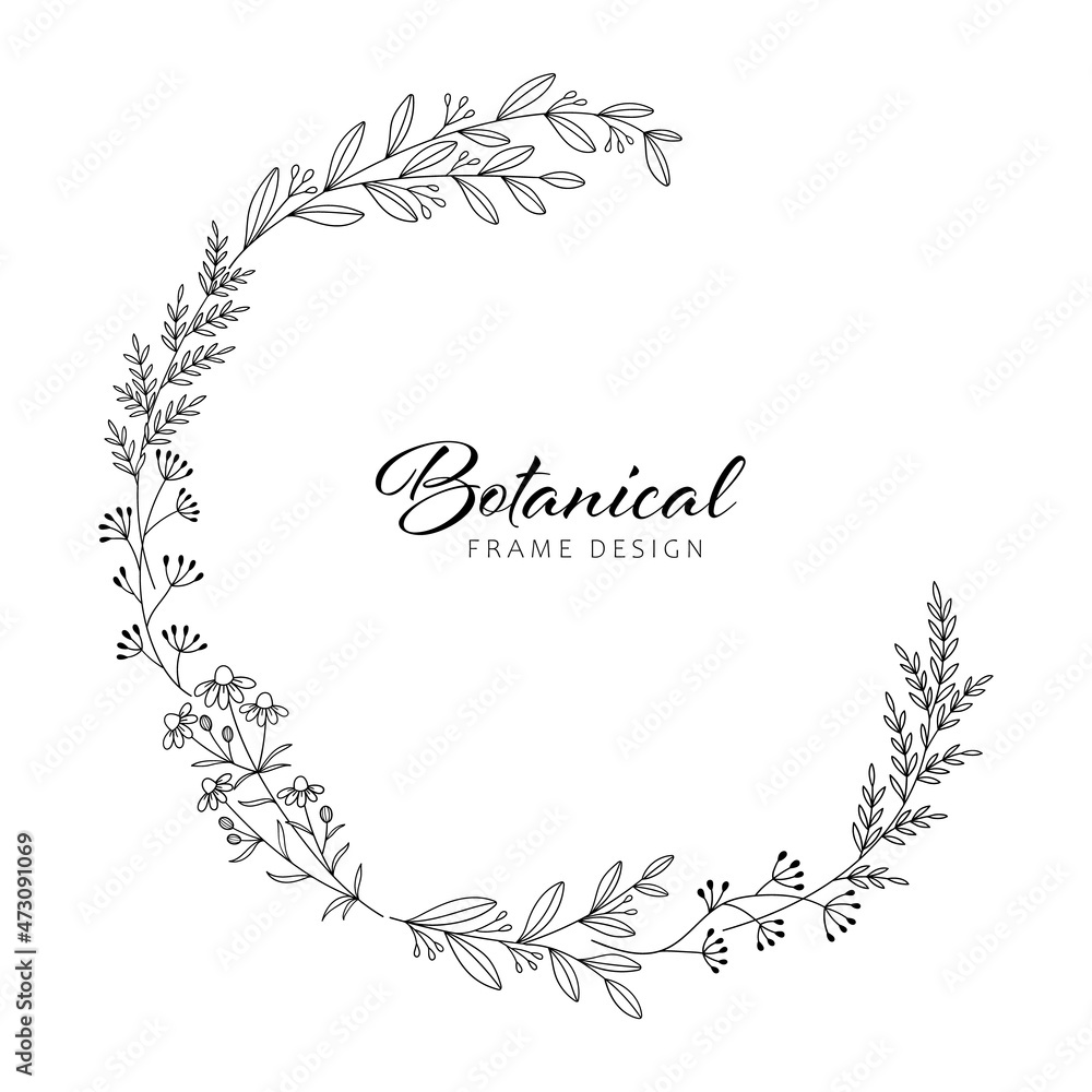 Botanical frame design with flowers, leaves, and berry branches. Hand ...