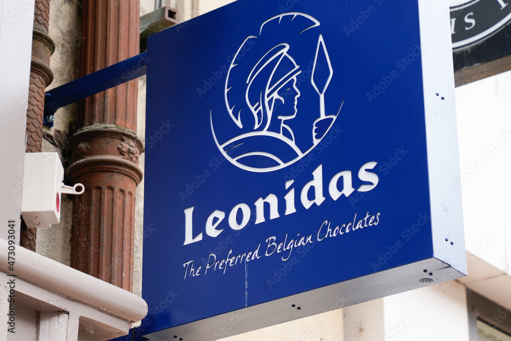 leonidas logo brand and sign text facade shop of Belgian Chocolates ...