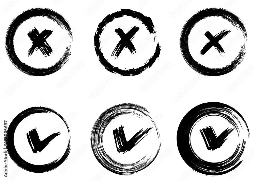 Tick and cross vector signs. Dry brush strokes, hand drawn Stock Vector ...