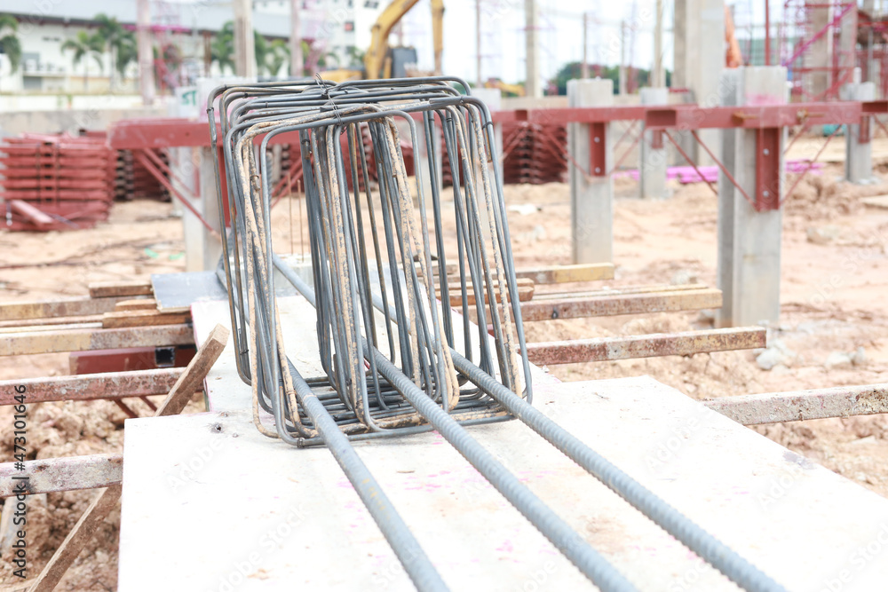 Reinforcement steel rod and deformed bar with rebar at construction ...