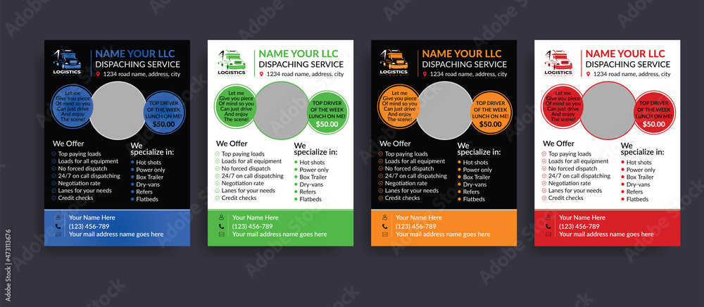 modern dispatch trucking company freight broker flyer, truck dispatcher ...