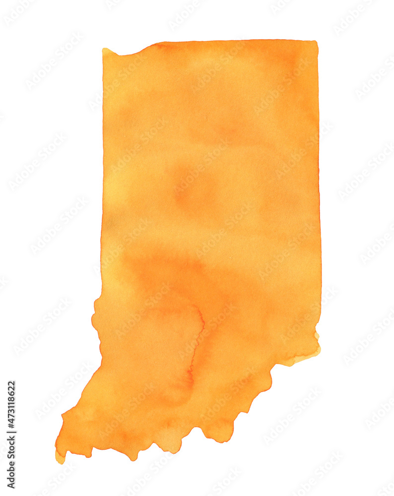 Watercolor illustration of Indiana State Map Outline. One single object ...