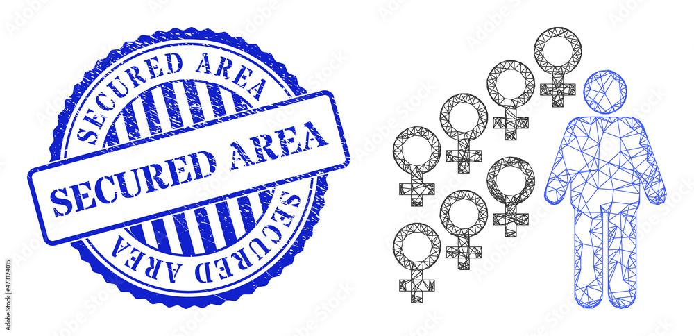Vector net mesh harem symbol model, and Secured Area blue round ...