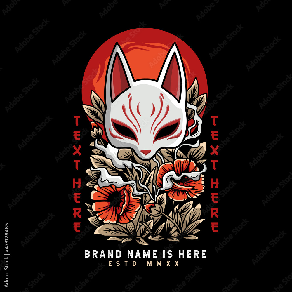 japanese fox mask with nature Stock Vector | Adobe Stock