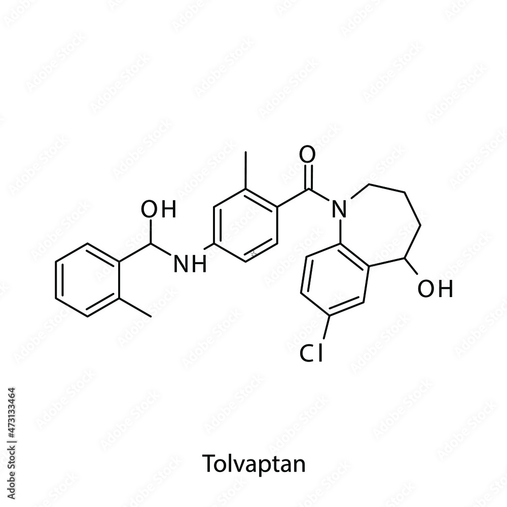 Tolvaptan molecular structure, flat skeletal chemical formula ...