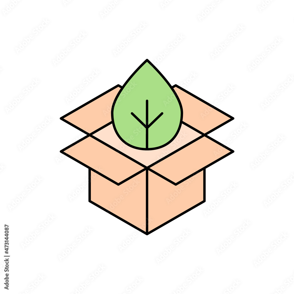 Biodegradable packaging. Cardboard box with a leaf. Environmental ...