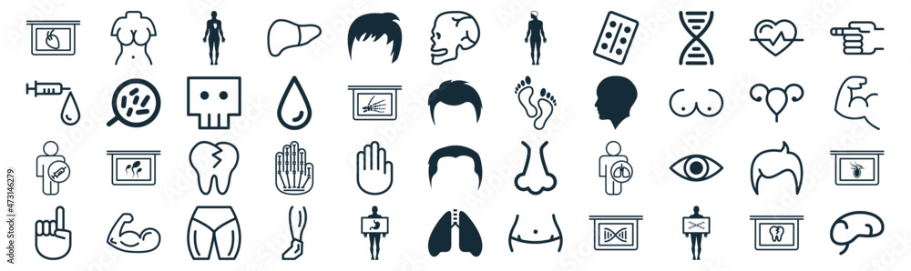 body parts thin line icon set such as pack of simple short black male ...