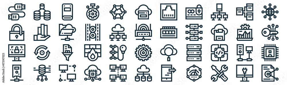 database and servers thin line icon set such as pack of simple network ...