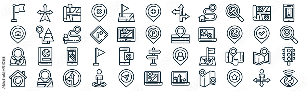 navigation maps thin line icon set such as pack of simple flag, traffic ...