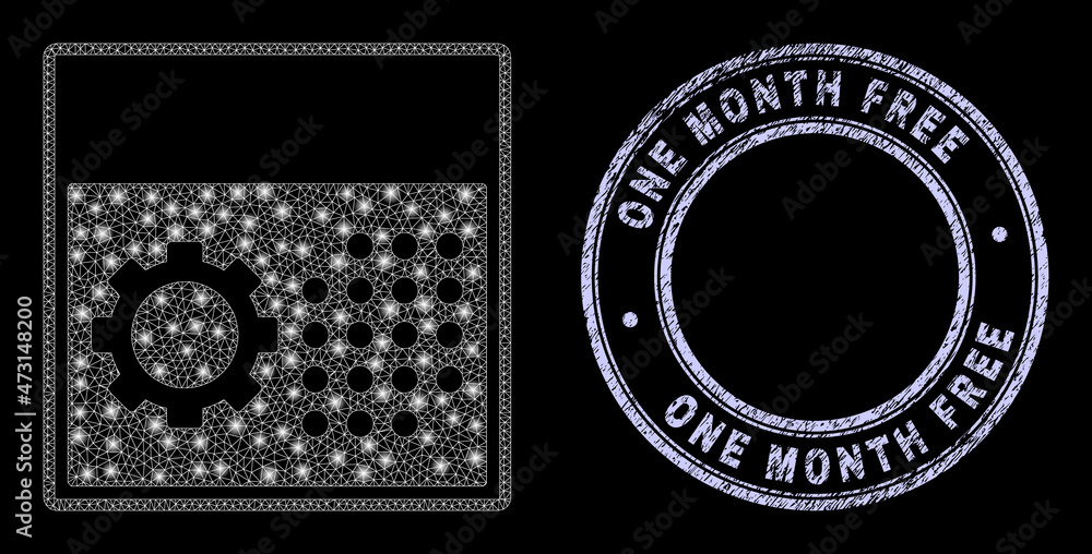 Glare polygonal mesh net calendar settings icon with glow effect on a ...