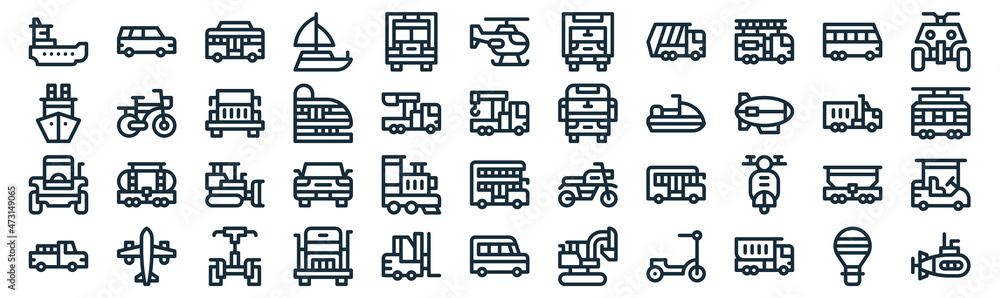 transport thin line icon set such as pack of simple lorry, train ...