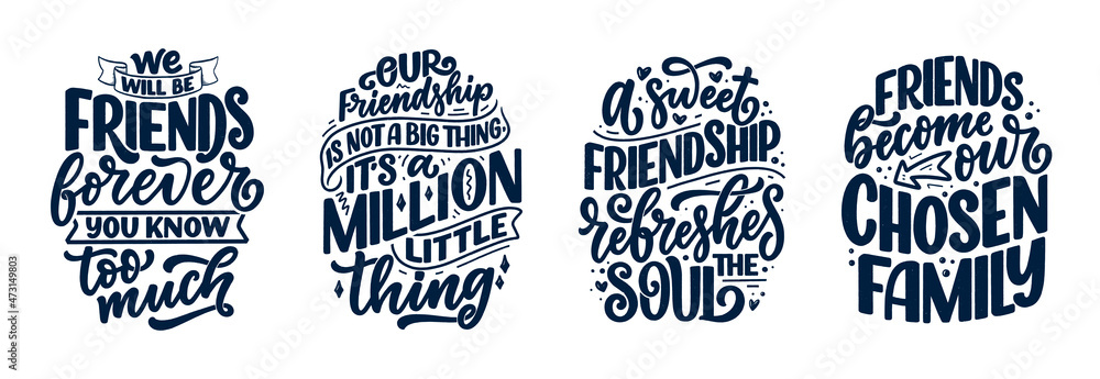 Set with hand drawn lettering quotes in modern calligraphy style about ...