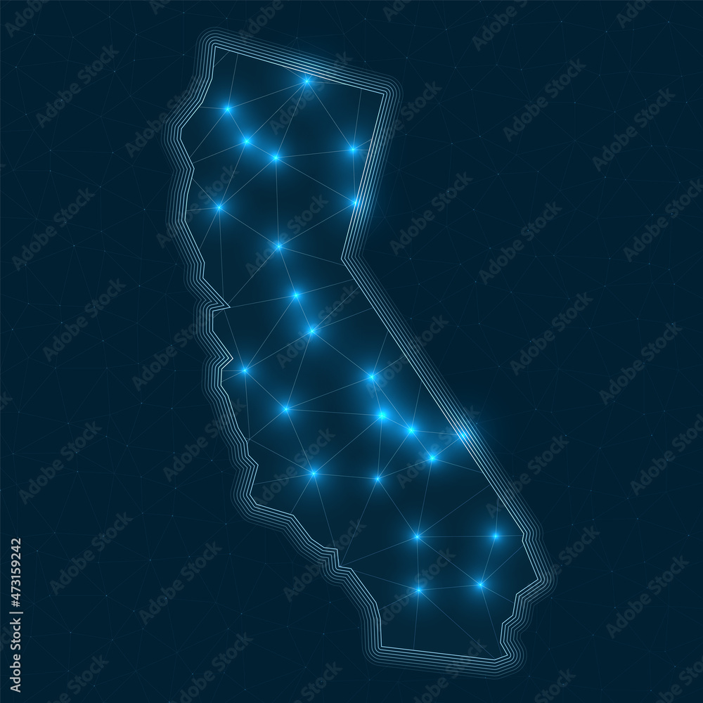 California network map. Abstract geometric map of the us state. Digital ...