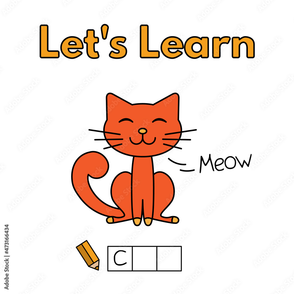 Cartoon cat learning game for small children - write the word. Vector ...