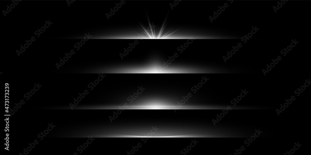 Flare line. Light dividers glowing borders. Horizontal beams. Spotlight ...