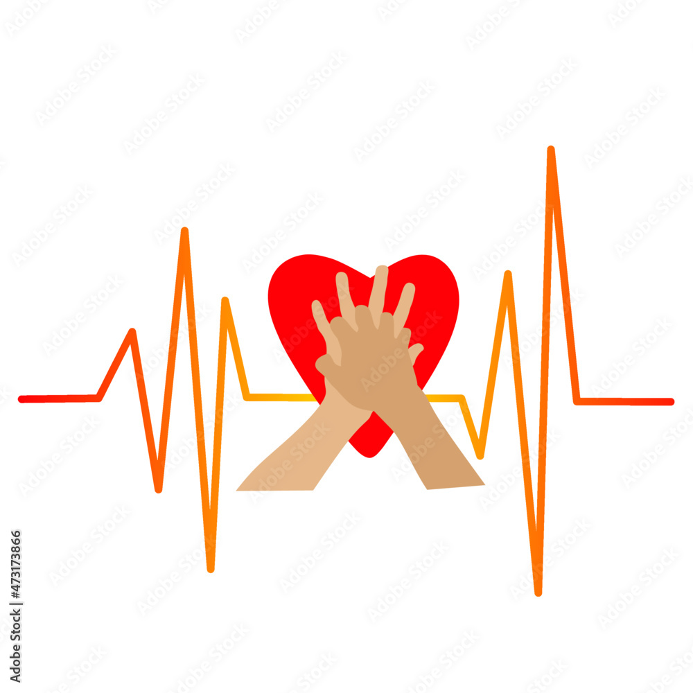 Cpr first aid help for shocking heart illustration background vector ...