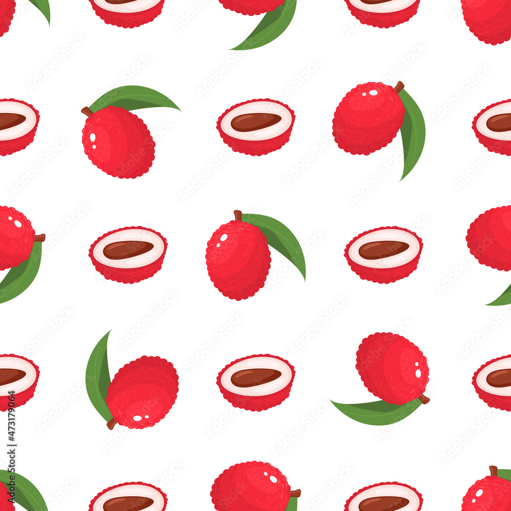 Seamless pattern with fresh bright lychee fruits isolated on white ...