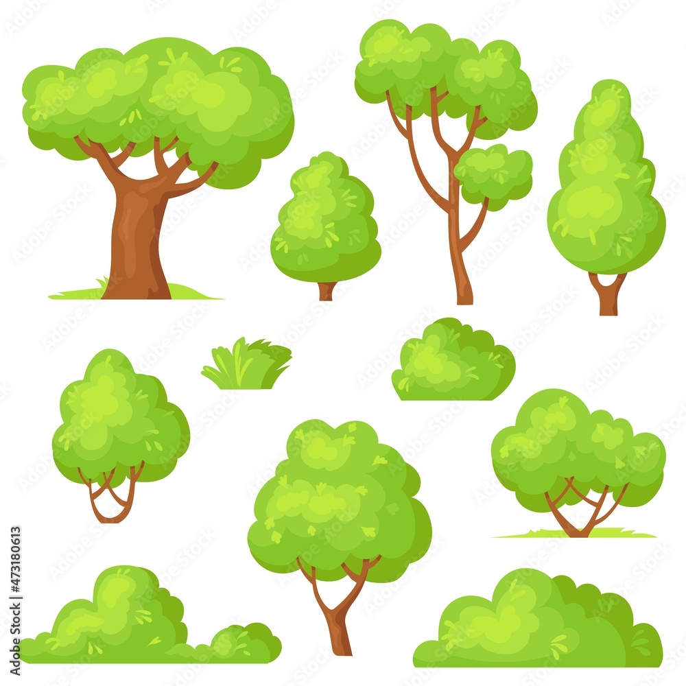 Cartoon hedge set. Garden park green bushes, gardening plants with ...