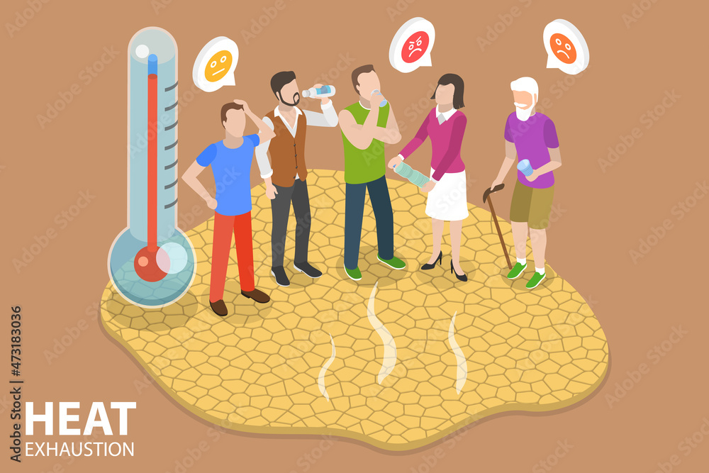 3D Isometric Flat Vector Conceptual Illustration of Heat Exhaustion ...