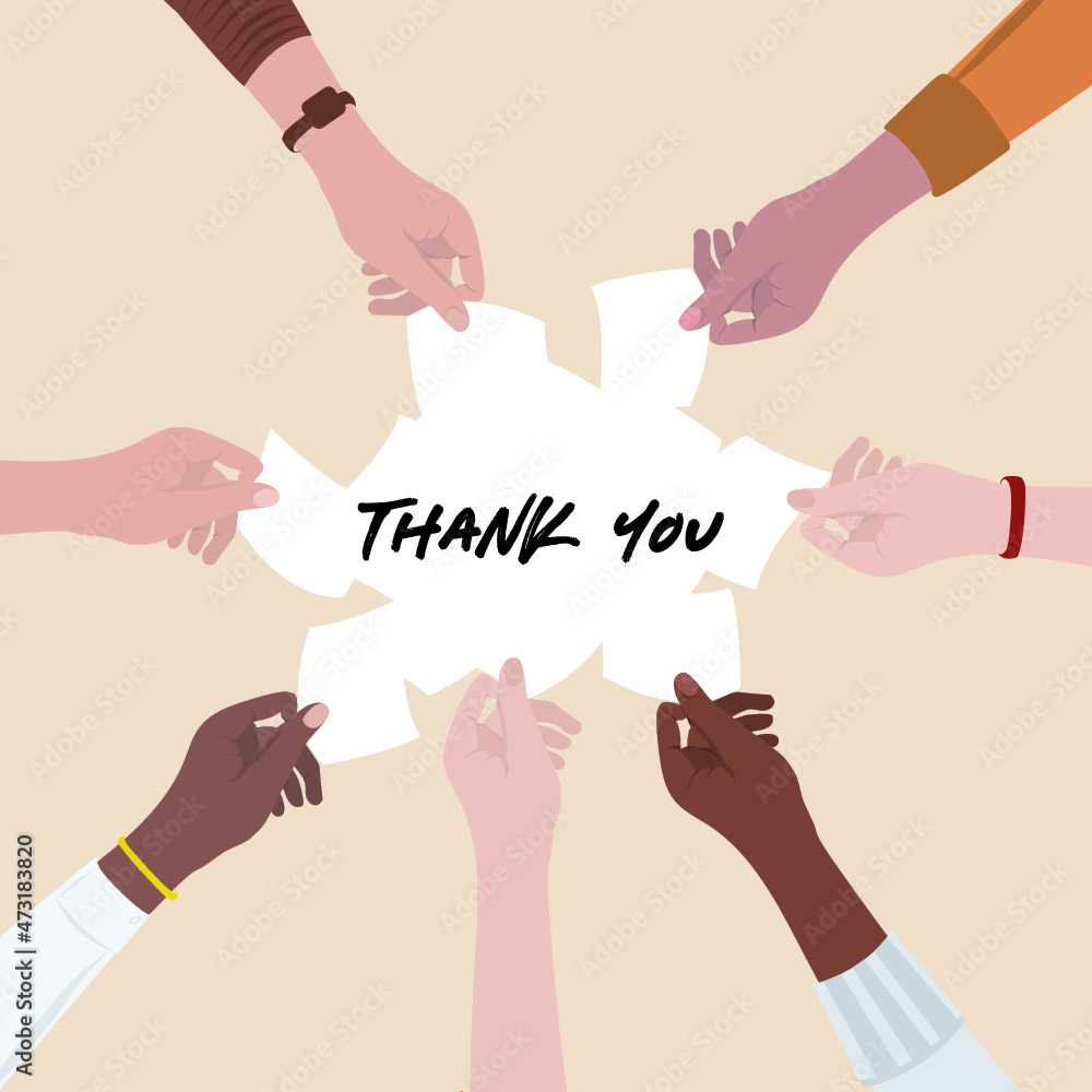 Raised arms of a group of diverse multicultural people holding the ...