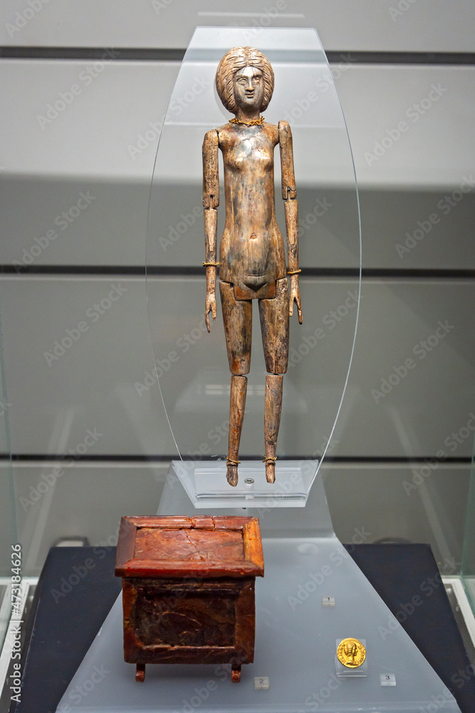 Rome, Italy - January, 8, 2020. Ancient doll on display of National ...