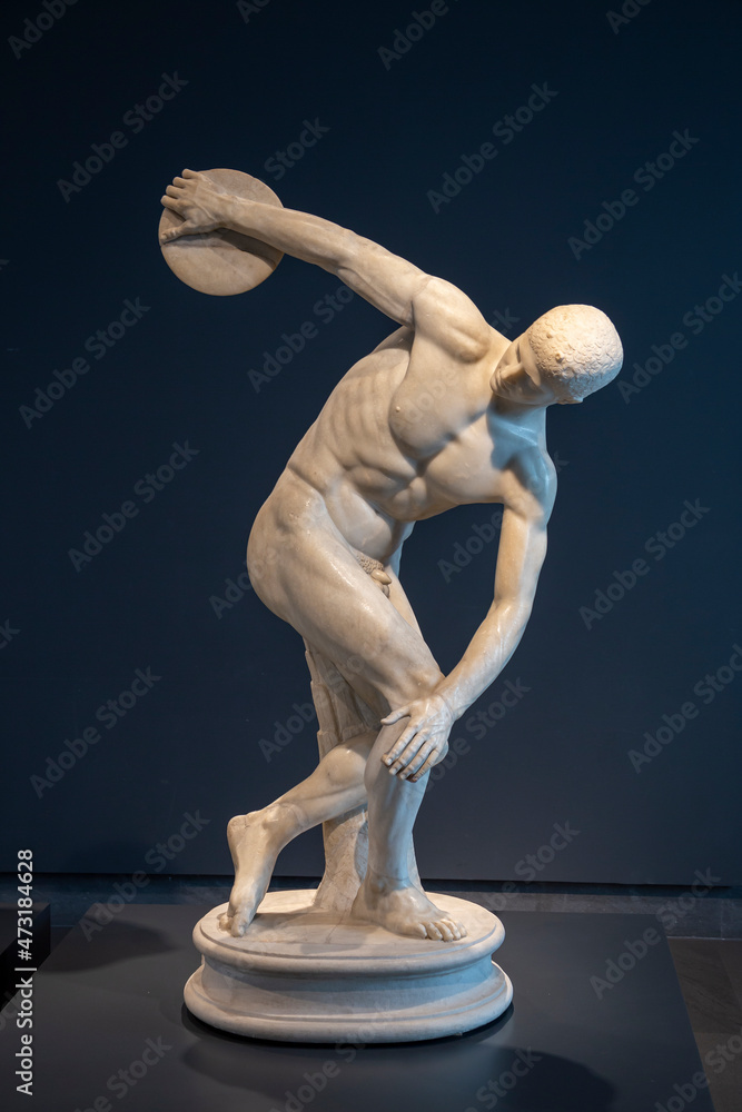 Rome, Italy - January, 8, 2020. Ancient statues on display of National ...