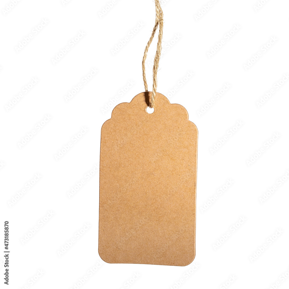 Blank tag hanging on rope isolated on white. template for price ...