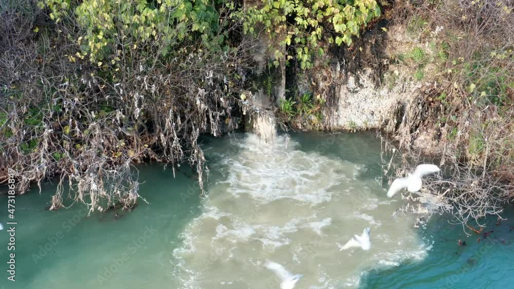 Water pollution - sewage sludge and wastewater disposed into the river ...