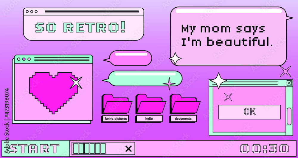 Retrowave user interface, retro operating system with message boxes and ...