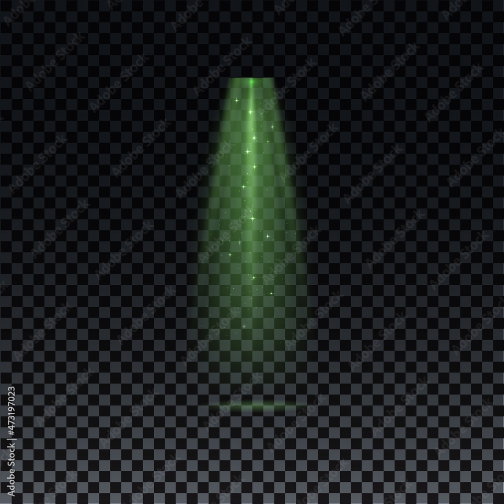 Green spotlight. Green laser beam on transparent background. Laser rays ...