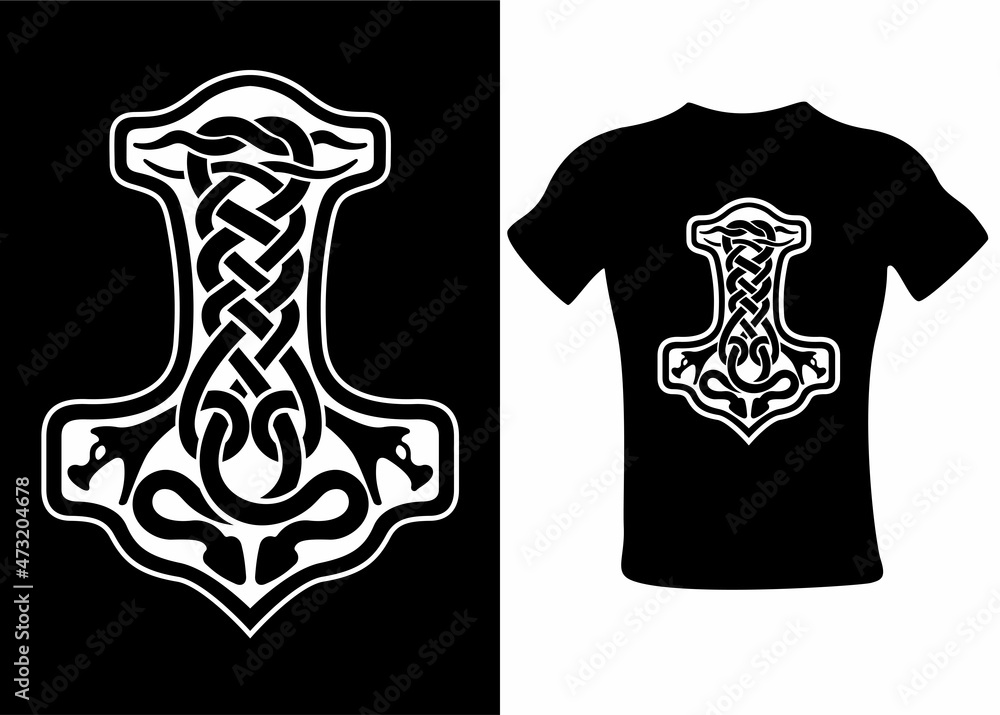 Thor s hammer Mjolnir Celtic knot, Scandinavian Viking style ornament ...