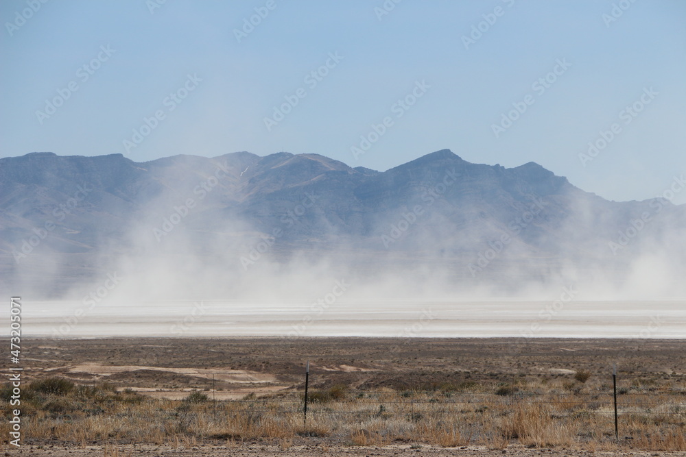 dust storm at the dry lake bed of Sevier Lake in central utah west ...